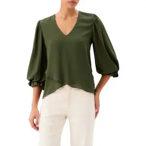 Karen Kane Crossover Hem Top - Light Olive