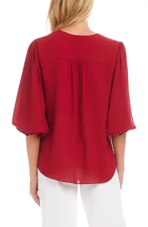 Karen Kane Crossover Hem Asymmetric Top - Red