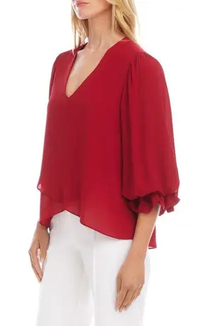 Karen Kane Crossover Hem Asymmetric Top - Red