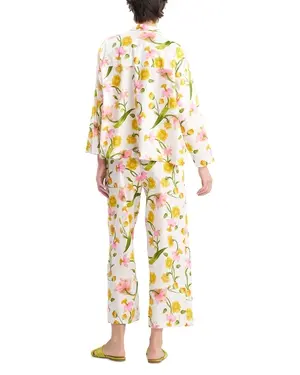 Natori Solene Cotton Sateen Notch Pajama Set - White Multi