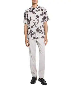 Theory Irving Short Sleeve Button Down Shirt - Silver Cloud Multi