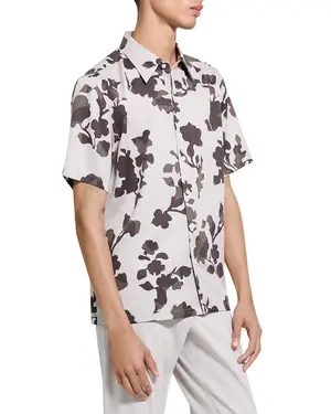Theory Irving Short Sleeve Button Down Shirt - Silver Cloud Multi