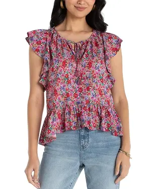 LIVERPOOL Flutter Sleeve Peplum Top - Pink Multi