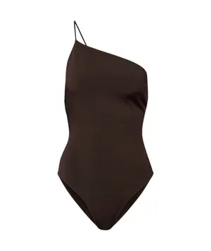 Saint Laurent One-shoulder Satin Bodysuit - Brown