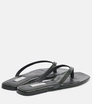 TOTEME Croc-effect Leather Thong Sandals - Black