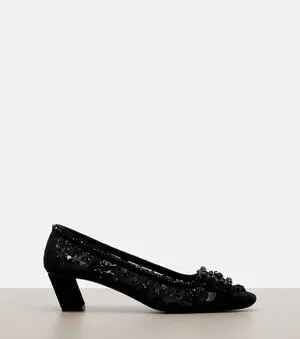 ROGER VIVIER Belle Vivier Embellished Lace Pumps