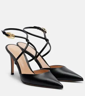 GIANVITO ROSSI Leather Slingback Pumps With Buckle-fastening Ankle Strap - Black