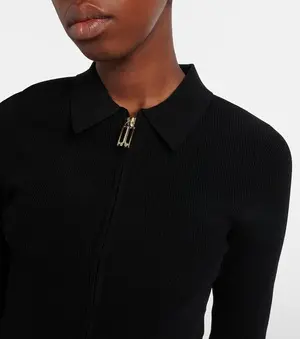 Victoria Beckham Ribbed Knit Zip-up Polo Top - Black