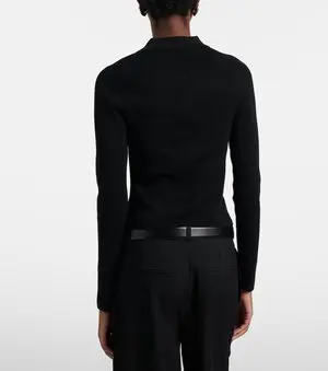 Victoria Beckham Ribbed Knit Zip-up Polo Top - Black
