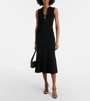 Victoria Beckham Mira Ribbed-knit Midi Dress - Black