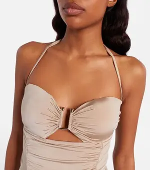 Max Mara Ruched Halterneck One-piece Swimsuit - Beige