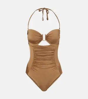 Max Mara Max Mara Ruched Halterneck One-Piece Swimsuit Brown