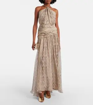 Elie Saab Snake-print Silk Chiffon Maxi Skirt