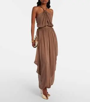 Elie Saab Gathered Silk Georgette Bodysuit