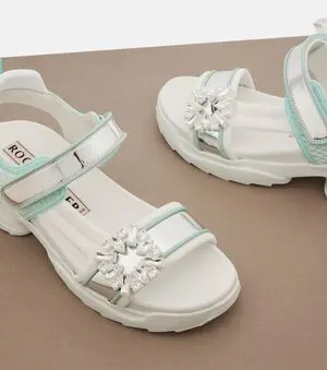 ROGER VIVIER Viv' Run Embellished Sandals - White