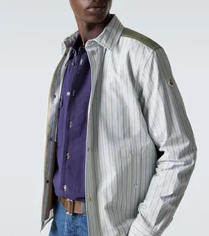 Moncler Striped Cotton Poplin Zip-up Shirt