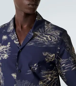 Moncler Floral Cotton Poplin Bowling Shirt - Blue