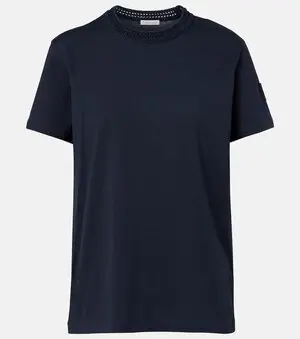 Moncler Crochet-trimmed Cotton Jersey T-shirt - Blue