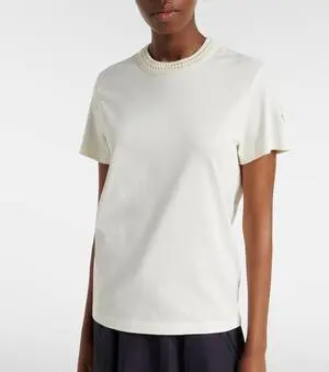 Moncler Crochet-trimmed Cotton T-shirt - White