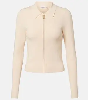 Victoria Beckham Mila Ribbed-knit Zip-up Top - Beige
