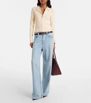 Victoria Beckham Mila Ribbed-knit Zip-up Top - Beige