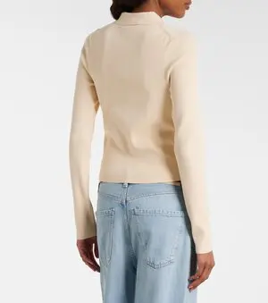 Victoria Beckham Mila Ribbed-knit Zip-up Top - Beige