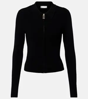 Victoria Beckham Mila Ribbed-knit Zip-up Top - Black