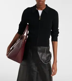 Victoria Beckham Mila Ribbed-knit Zip-up Top - Black