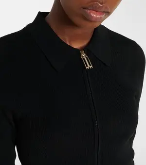 Victoria Beckham Mila Ribbed-knit Zip-up Top - Black