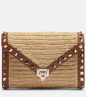 Valentino Garavani Rockstud Mini Raffia Shoulder Bag - Brown