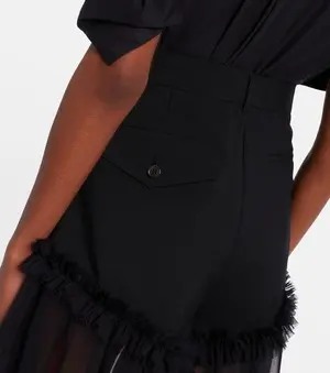 Noir Kei Ninomiya Ruffled Tulle And Wool Shorts