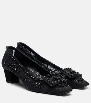 ROGER VIVIER Belle Vivier Embellished Lace Pumps