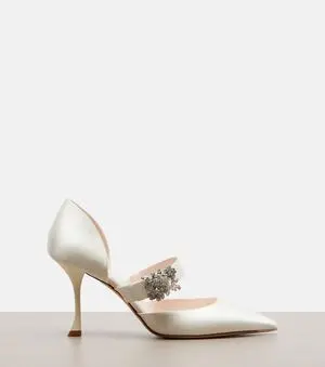 ROGER VIVIER Mini Bouquet" Embellished Satin Pumps - White