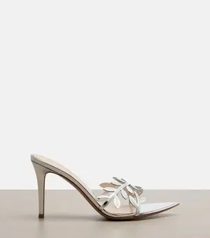 GIANVITO ROSSI Flavia Metallic Leather Mules - Silver