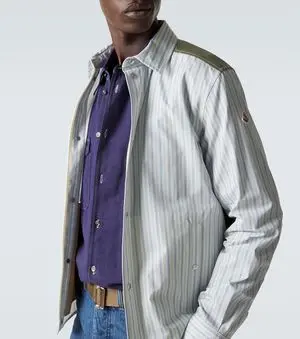 Moncler Striped Cotton Poplin Zip-up Shirt