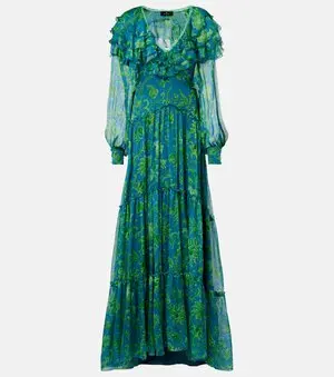 Etro Floral Ruffled Tiered Silk Chiffon Maxi Dress