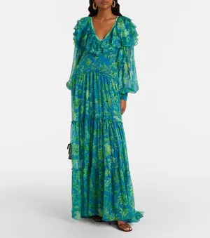 Etro Floral Ruffled Tiered Silk Chiffon Maxi Dress