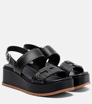 Hogan H703 Leather Platform Sandals