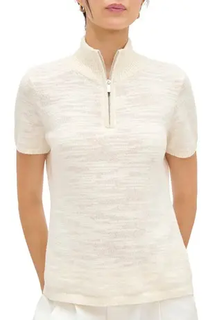 ALIGNE Half Zip Linen & Organic Cotton Sweater - Ecru