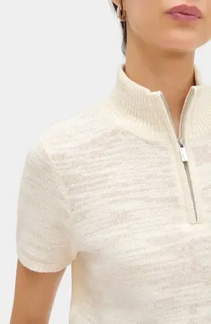 ALIGNE Half Zip Linen & Organic Cotton Sweater - Ecru