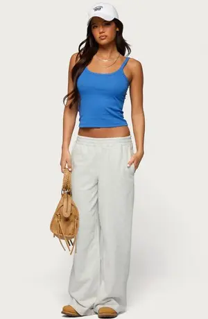 EDIKTED Stretch Cotton Crop Camisole - Blue