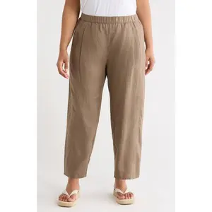 Eileen Fisher Pleated Organic Linen Ankle Lantern Pants - Walnut