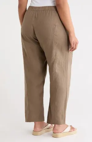 Eileen Fisher Pleated Organic Linen Ankle Lantern Pants - Walnut
