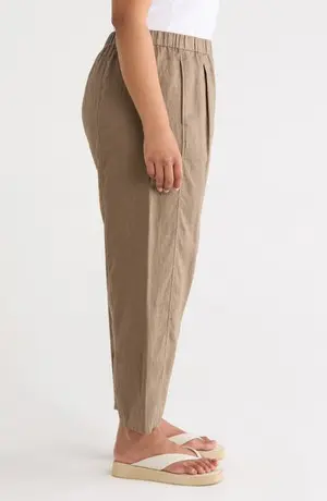 Eileen Fisher Pleated Organic Linen Ankle Lantern Pants - Walnut