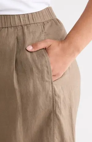 Eileen Fisher Pleated Organic Linen Ankle Lantern Pants - Walnut