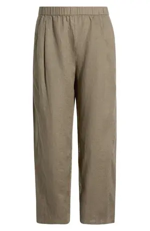 Eileen Fisher Pleated Organic Linen Ankle Lantern Pants - Walnut