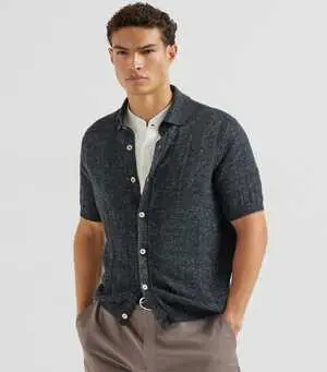 Brunello Cucinelli Rib Knit Linen-cotton Polo Sweater