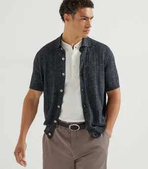 Brunello Cucinelli Rib Knit Linen-cotton Polo Sweater