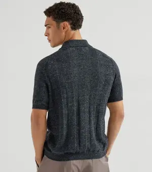Brunello Cucinelli Rib Knit Linen-cotton Polo Sweater