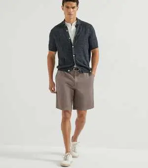 Brunello Cucinelli Rib Knit Linen-cotton Polo Sweater